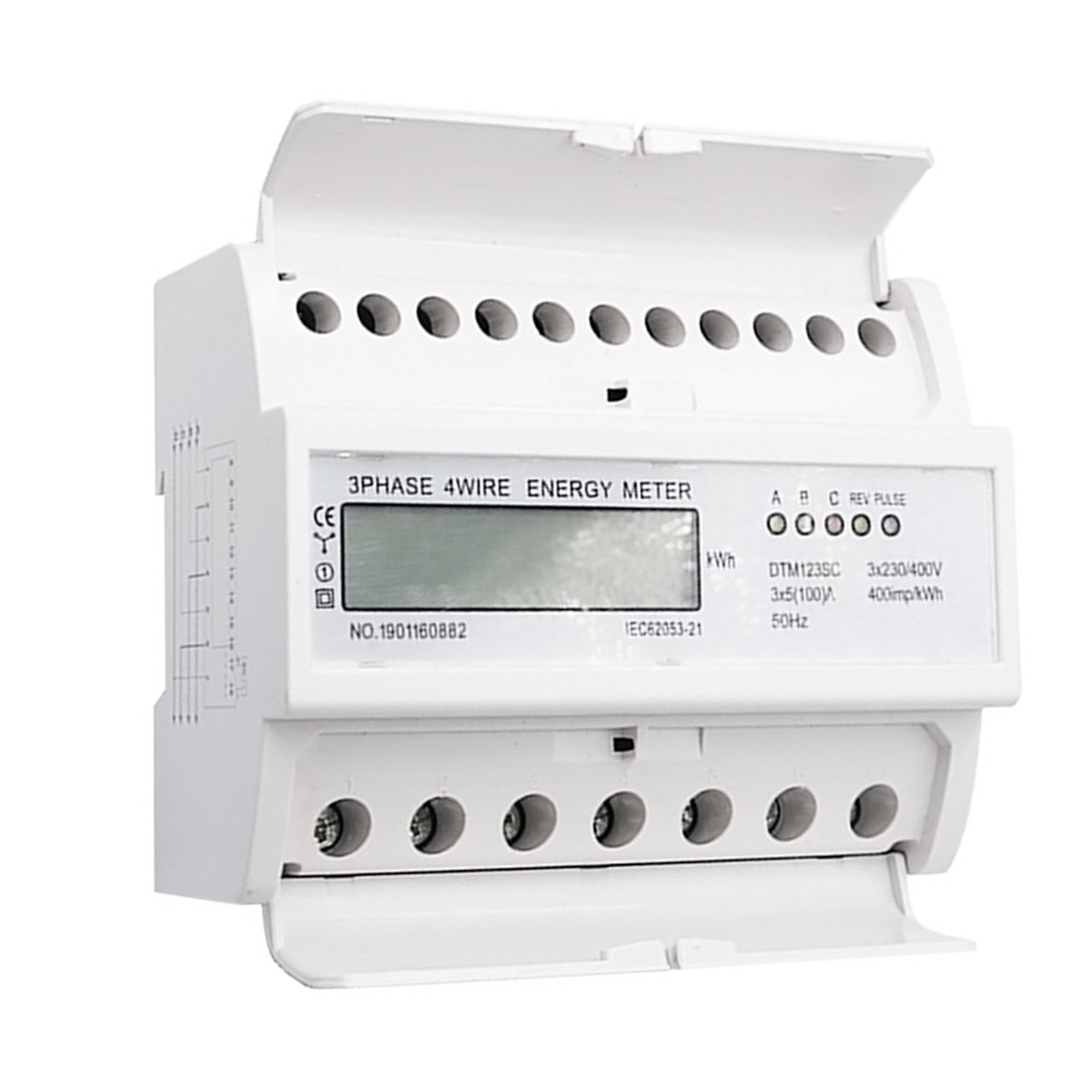 Digital 3-Phase Energy Meter with LCD Display, White ABS Housing, 50Hz ...
