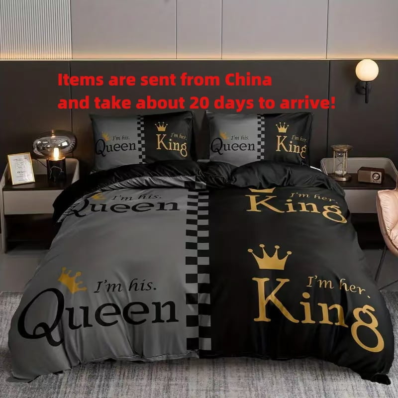 Digital 3D printing Black and gray crown letters Bedding Set-Four ...