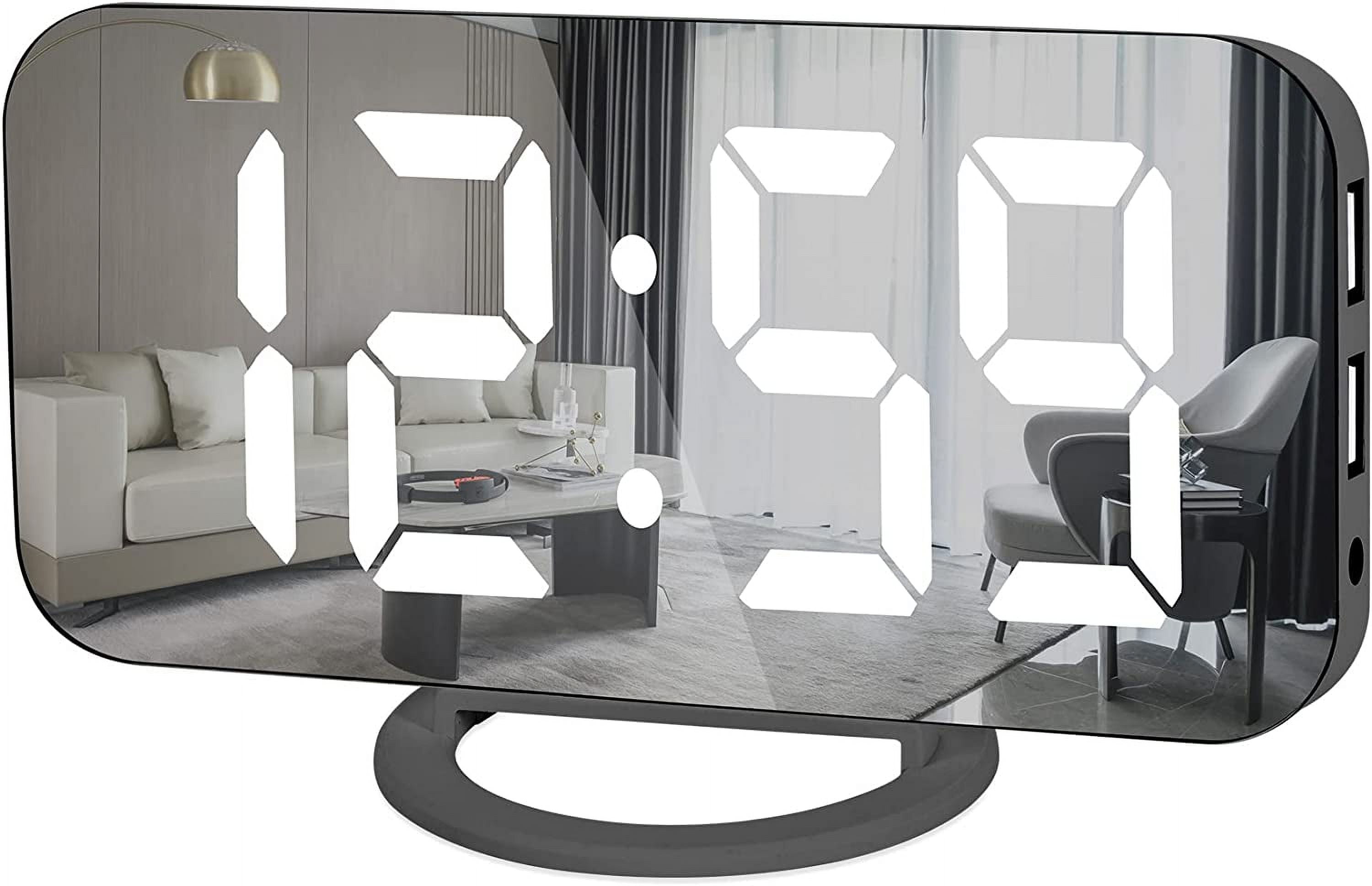 Digital Alarm Clock,6.5 Inch LED Mirror Electronic Clocks,with 2 USB ...