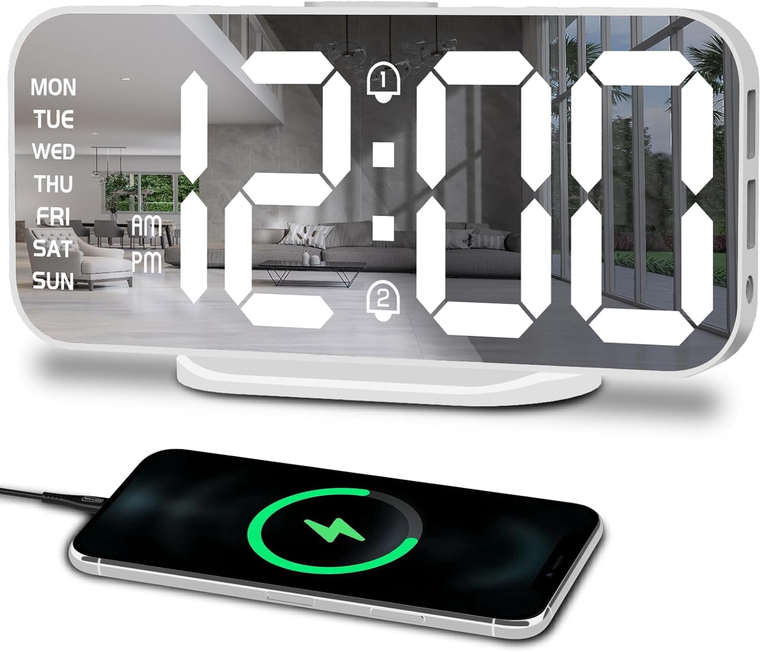Digital Alarm Clock, 6.6" LED Alarm Clock for Bedroom, Mirror Clock ...