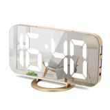 Digital Alarm Clock，6.6" Large Mirrored LED Clock Modern Mirror Desk ...