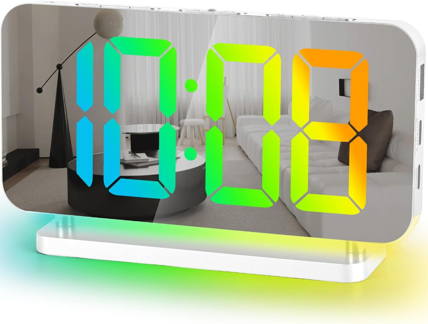 Digital Alarm Clock,7.4" Led Mirror Clock With Usb C Charging Port,10 ...