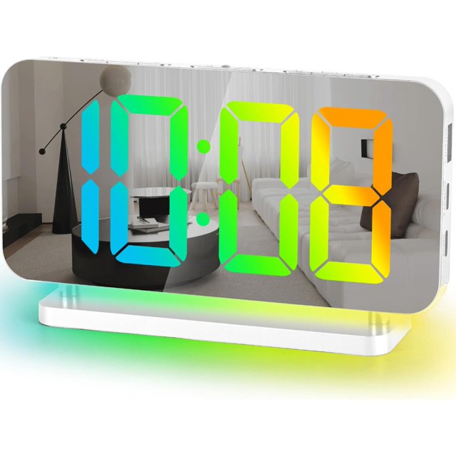 Digital Alarm Clock,7.4" Led Mirror Clock With Usb C Charging Port,10 ...