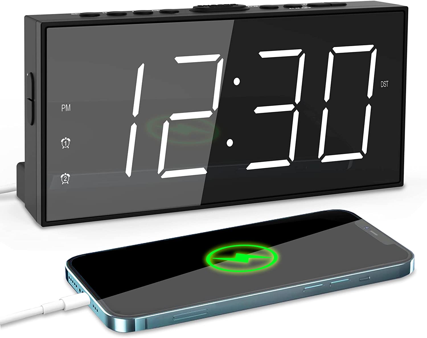 Digital Alarm Clock, 7.5" LED Big Number Clock for Bedroom with 2 ...