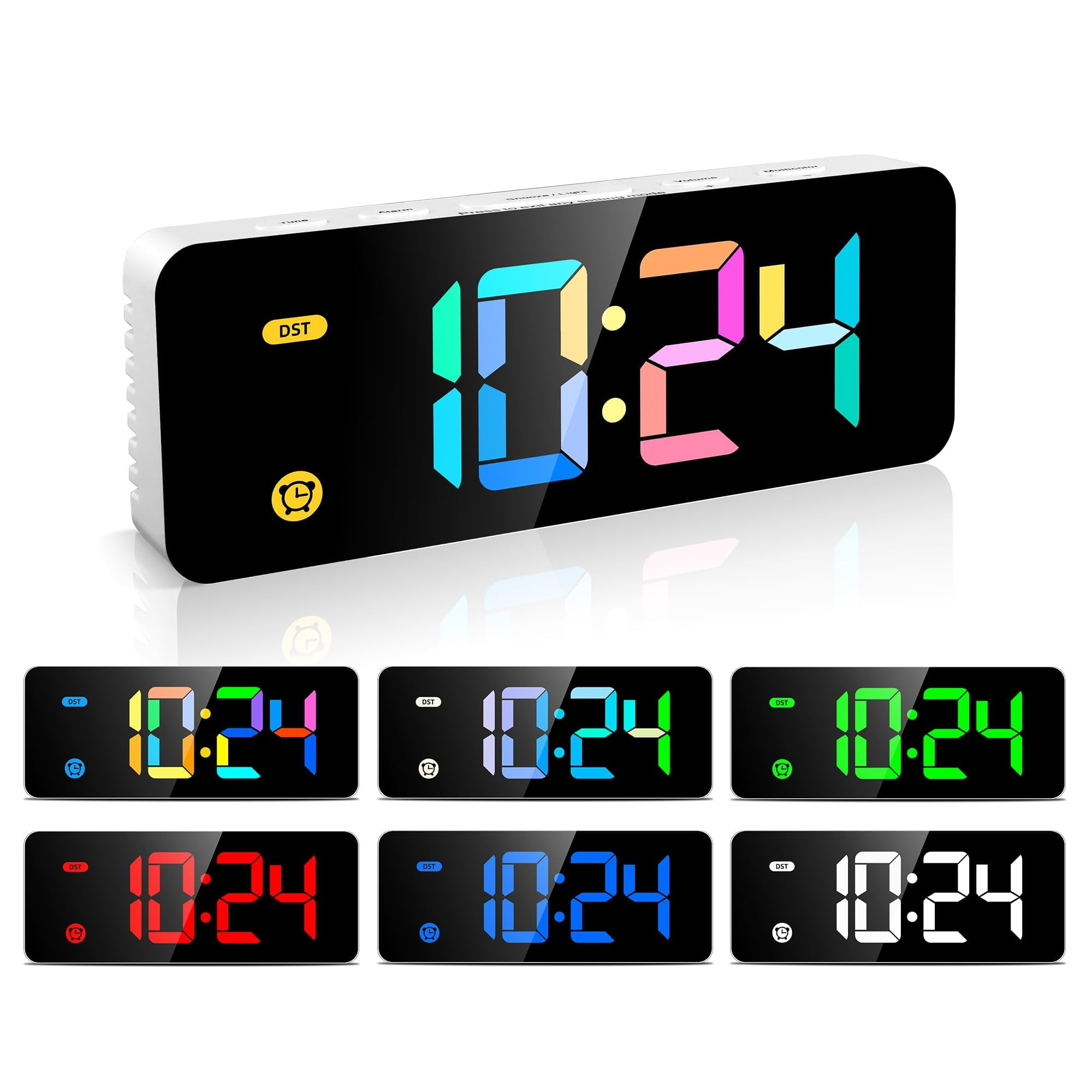 Digital Alarm Clock for with 7 Color Changing Display, 4 Dimmable ...