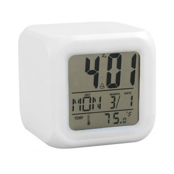 Digital Alarm Clock with 7 LED Color Changing Night Light, Square Small ...