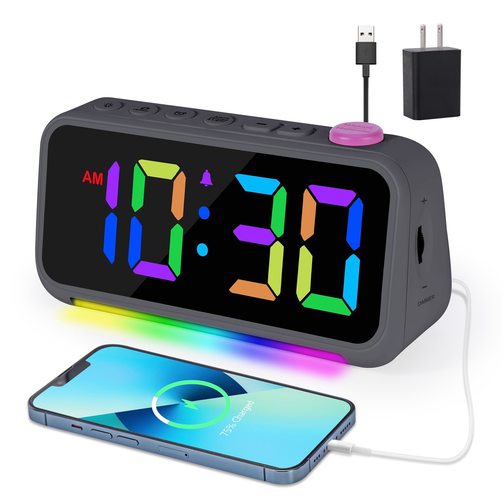 Digital Alarm Clock for Bedrooms, Heavy Sleepers Adults, Dynamic RGB 8 ...