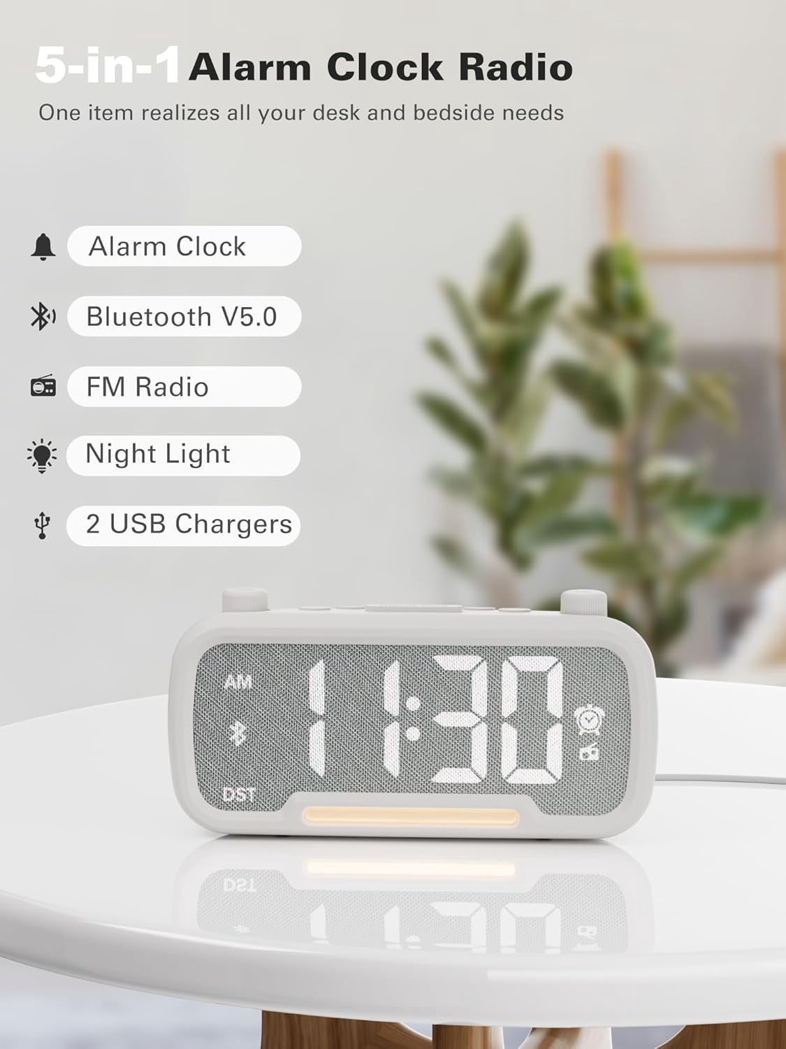 Digital Alarm Clock with Bluetooth Speaker and USB Charger - FM Radio ...