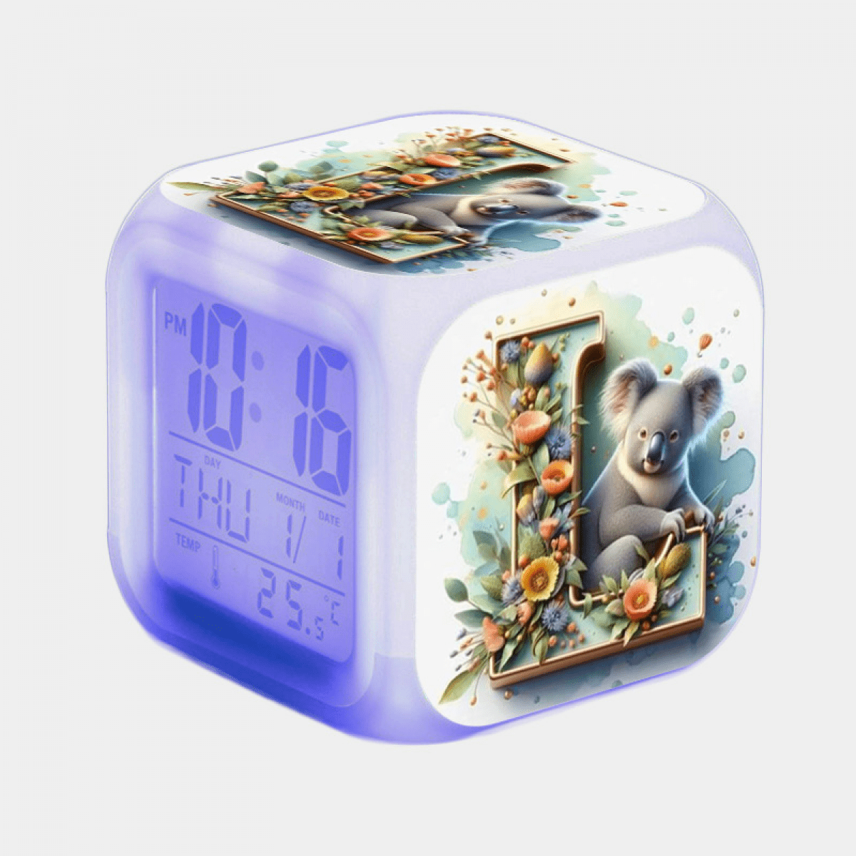 Digital Alarm Clock for Kids, A-Z Letters Pattern 7 LED Color Changing ...