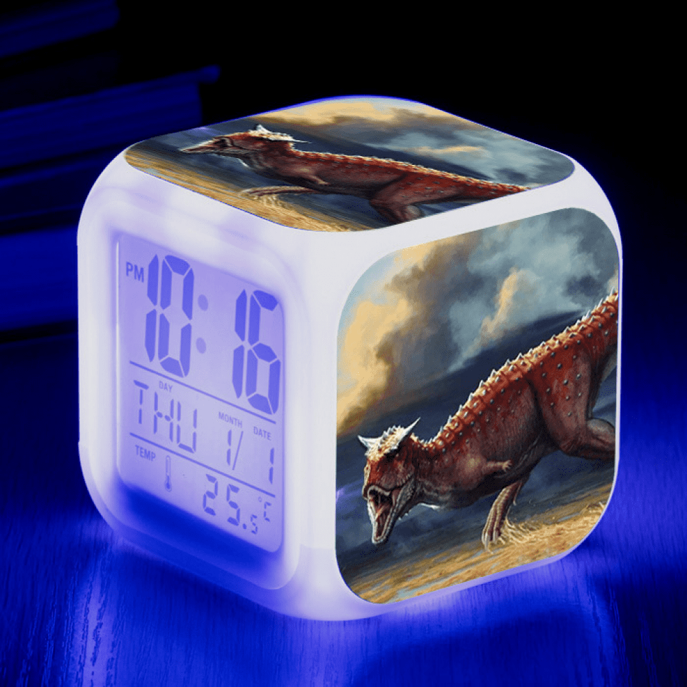 Penngyun Digital Alarm Clock for Kids, Cartoon Dinosaurs Pattern 7 LED ...