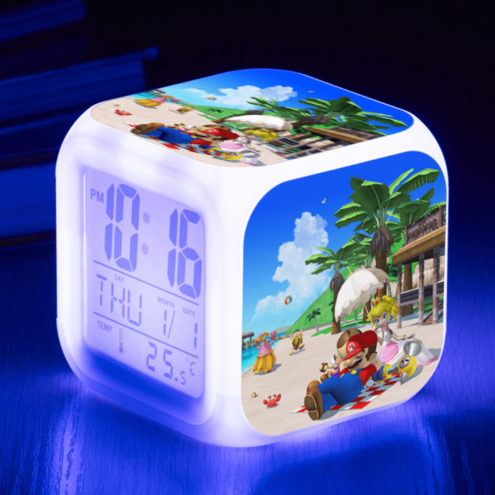 Digital Alarm Clock for Kids, Cartoon Super Mario Pattern 7 LED Color ...