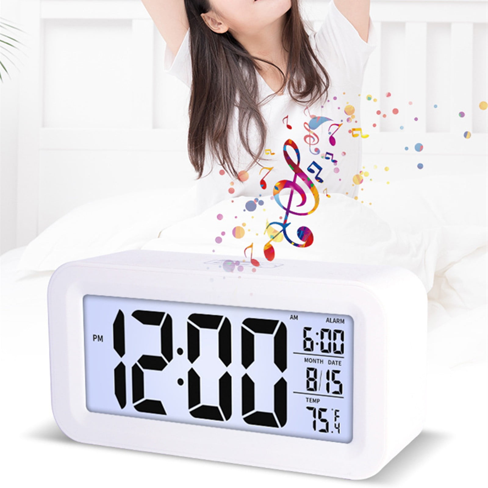 Digital Alarm Clock, LCD Display with Background Lighting, Temperature ...