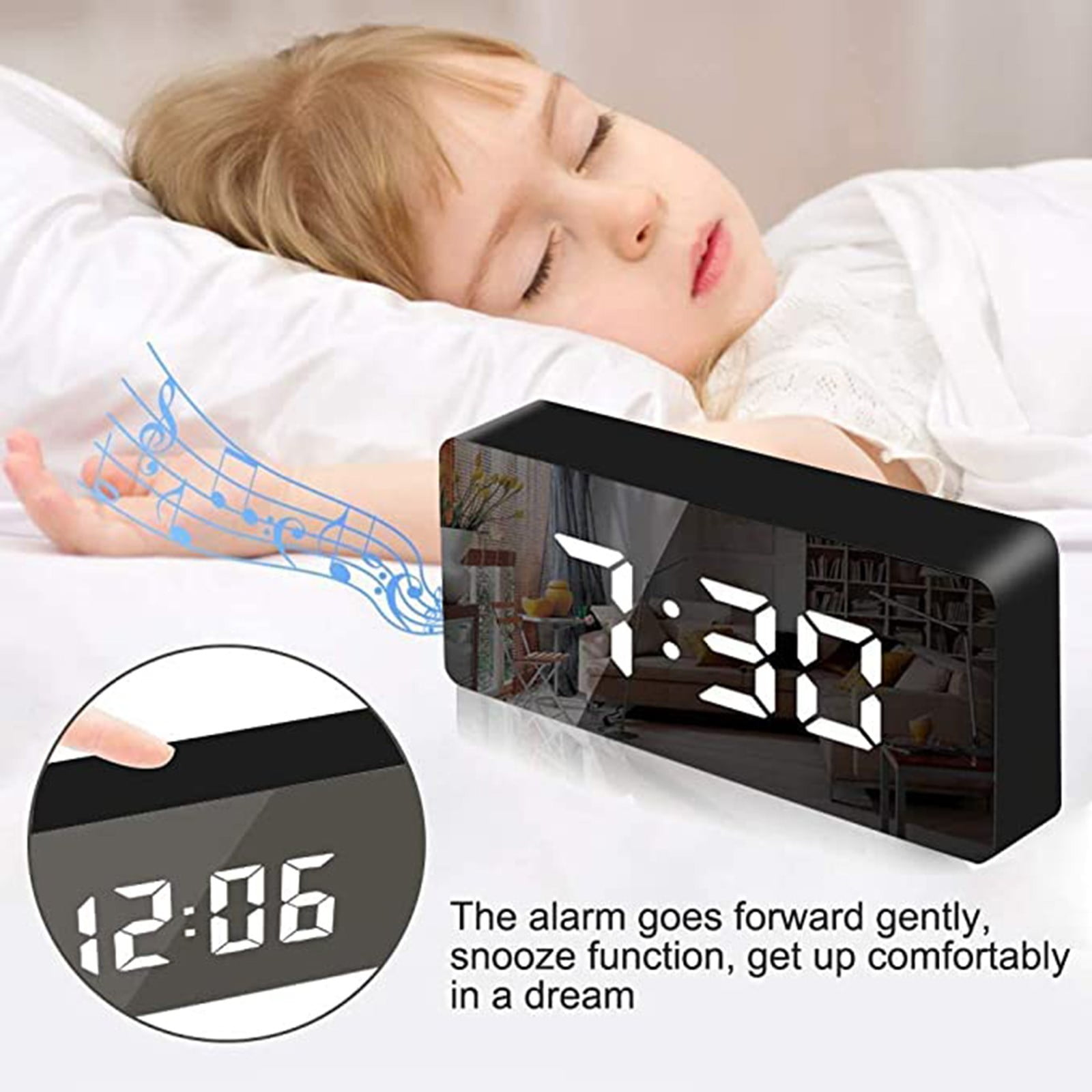 Digital Alarm Clock LED Display Mirror Clock | 12/24 Hour Format | Adjustable 4-Level Brightness ...