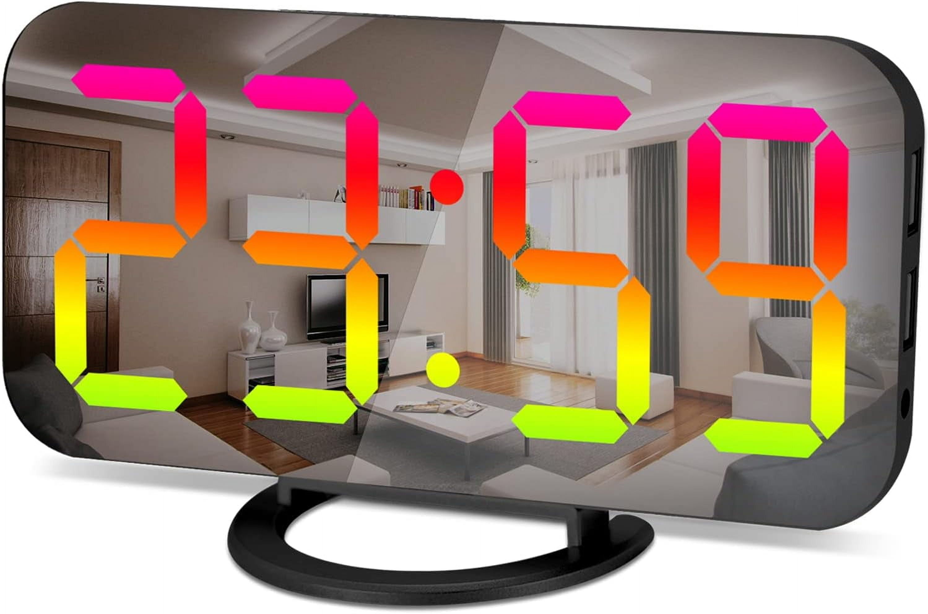 Digital Alarm Clock,LED and Mirror Desk Clock Large Display,with Dual ...