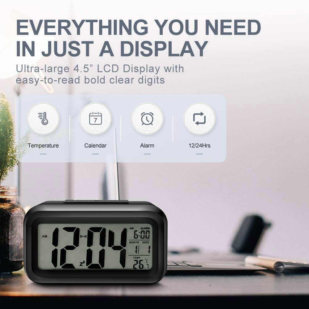 Digital Alarm Clock LED Digital Clock with Temperature Display Portable ...