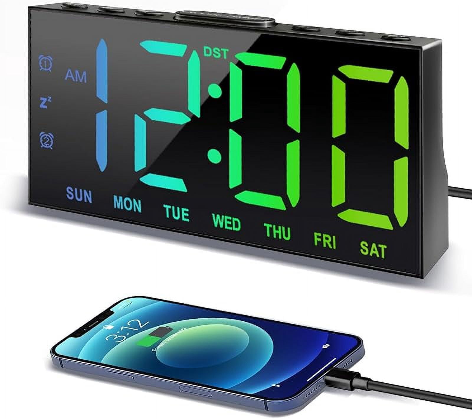Digital Alarm Clock with Large Display Big Bold Numbers, Dimmer, 2 USB ...