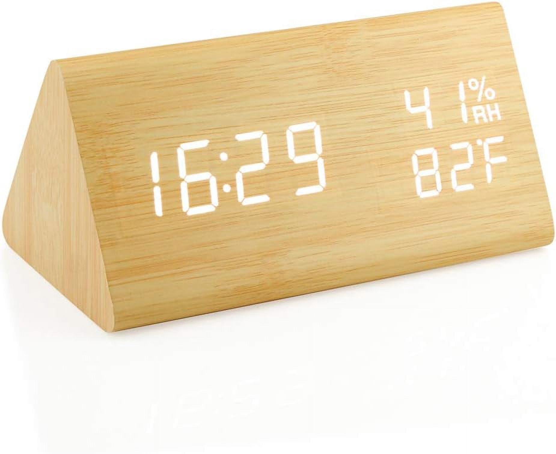 Digital Alarm Clock, Led Adjustable Brightness Voice Console Wooden ...