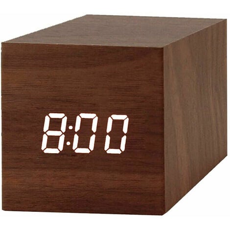Digital Alarm Clock, Mini Desk Alarm Clock Cube Modern LED Light Wooden ...