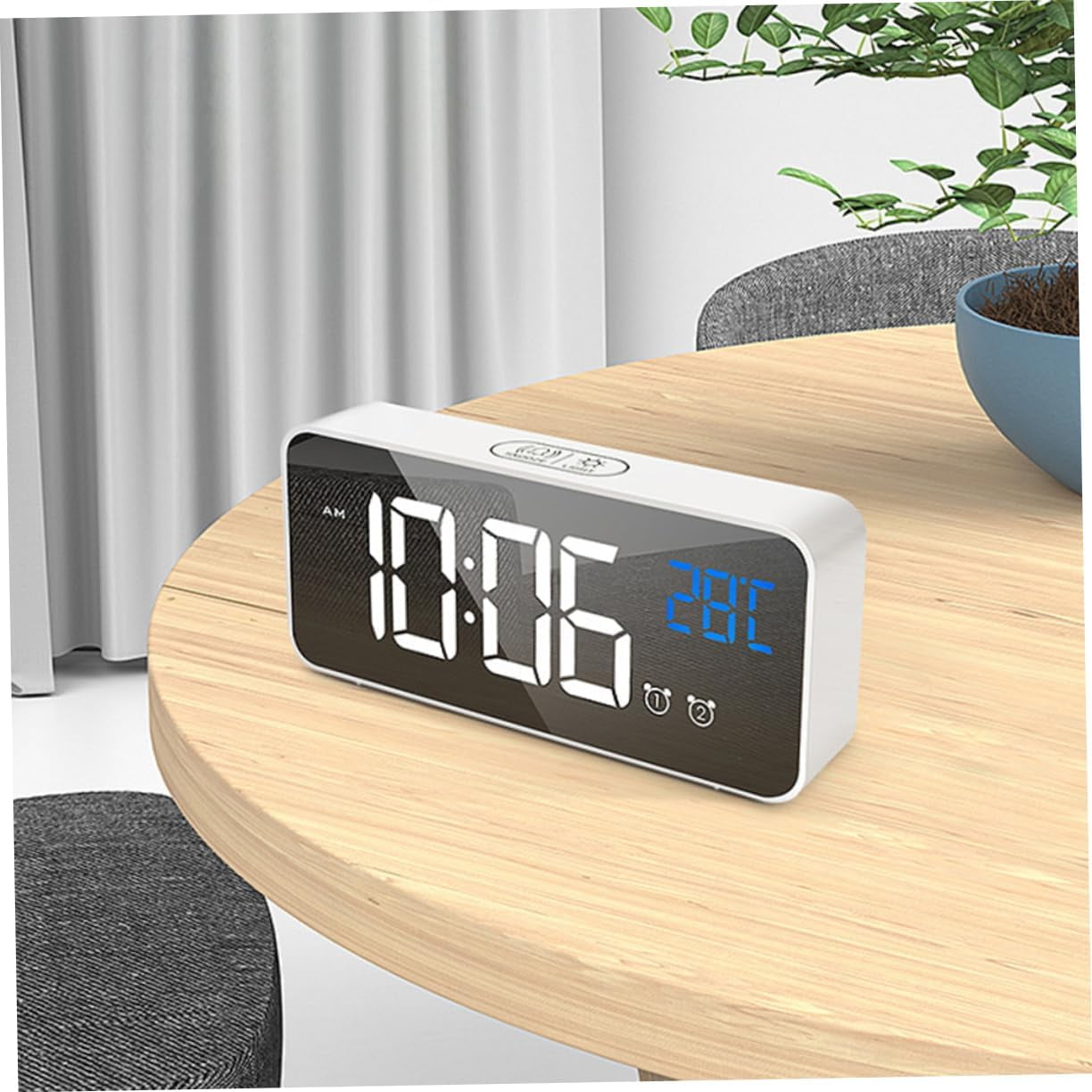 Digital Alarm Clock with Mirror, LED Alarm Clock, Two Sets of Alarm Rechargeable Voice Activated ...
