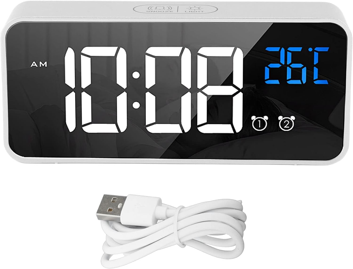 Digital Alarm Clock with Mirror, LED Alarm Clock, Two Sets of Alarm ...