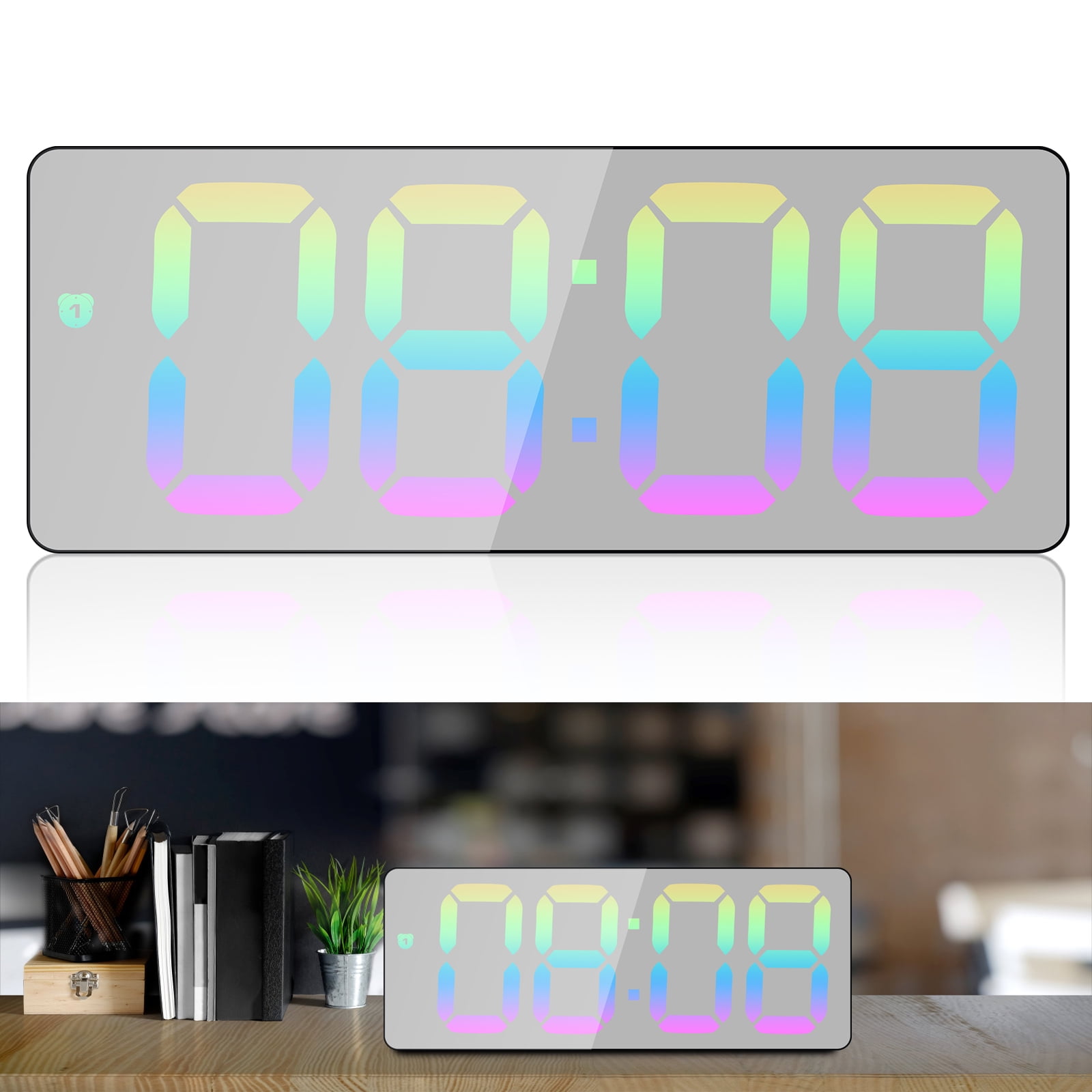 Digital Alarm Clock Newest Rainbow LED Clockwith Temperature Display Adjustable Brightness Voice ...