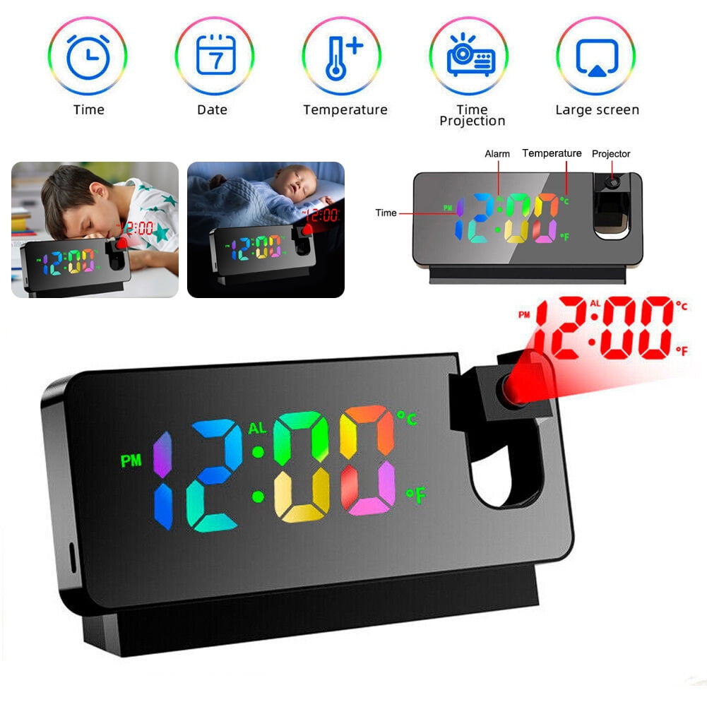 Digital Alarm Clock, Projection Digital Alarm Clock, 180° Rotatable ...
