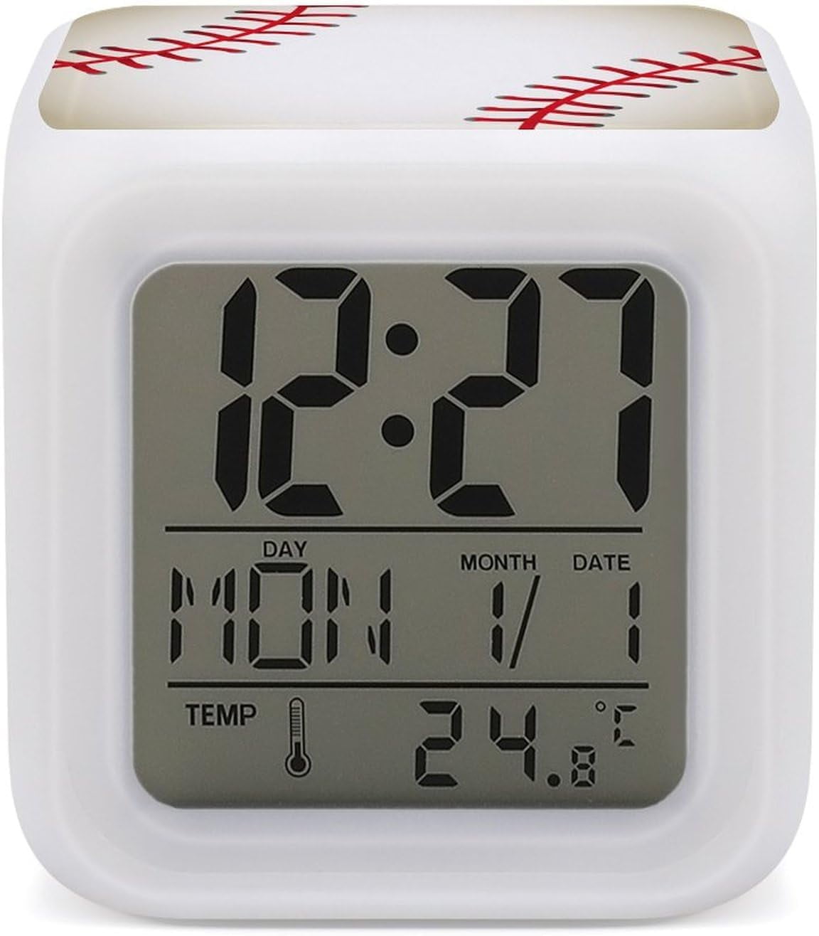 Digital Alarm Clock, Retro Baseball Red Lines Cube Night Glowing Alarm ...
