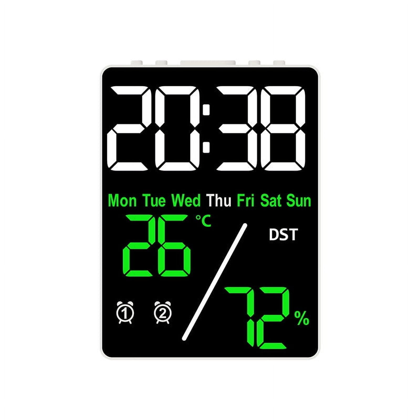 Digital Alarm Clock Table Clock with Date Temp Humidity 2 Alarms ...