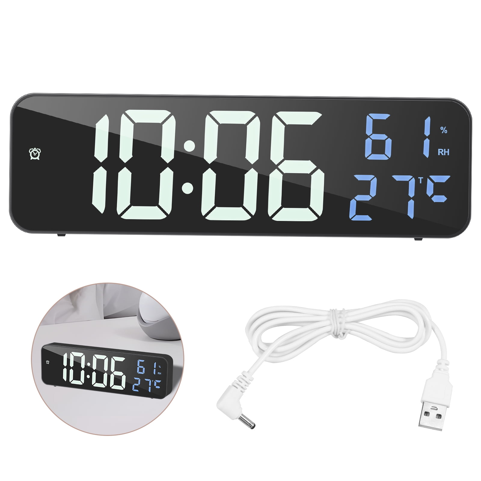 Digital Alarm Clock with Temp Date Display 3 Level Dimmable Digital ...