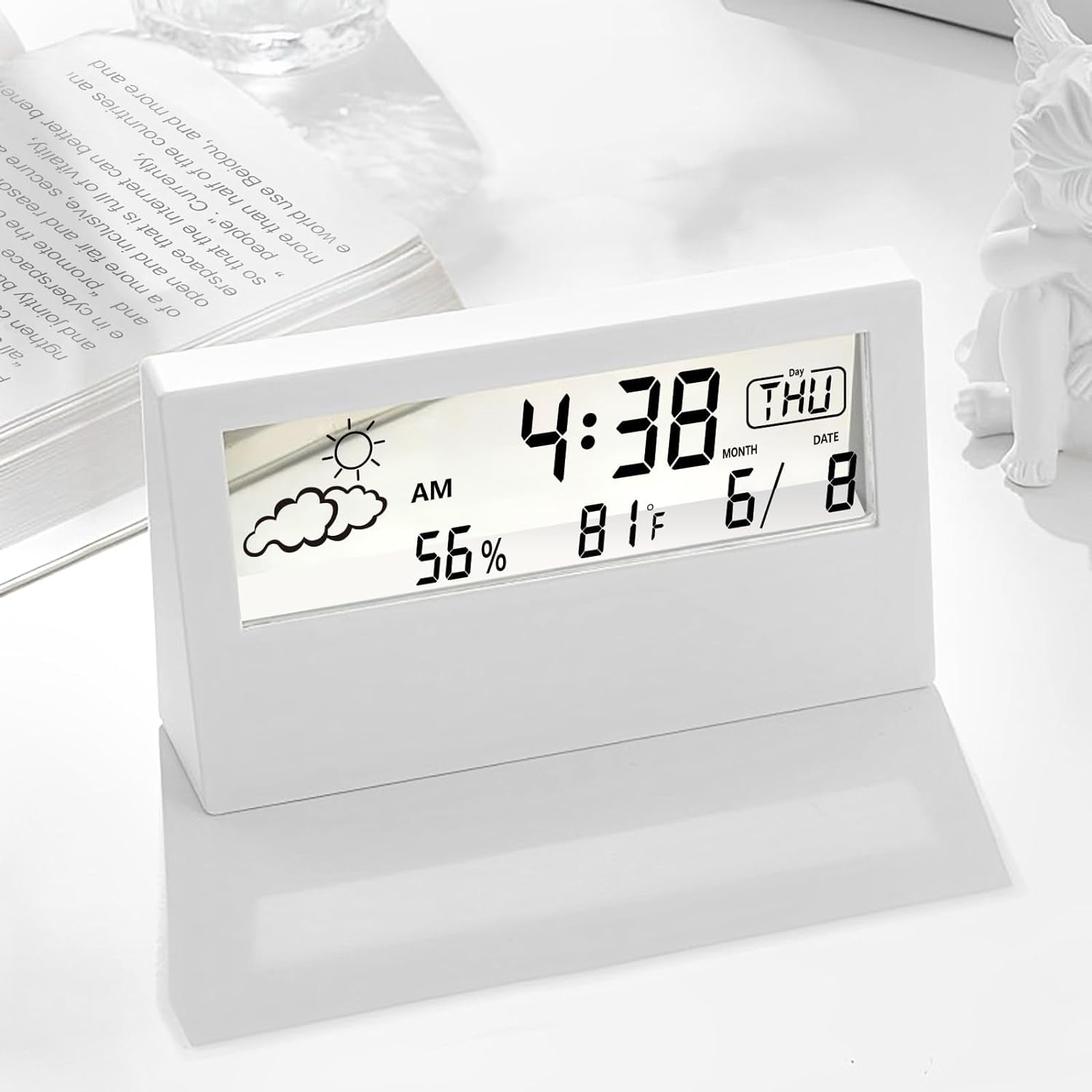 Digital Alarm Clock, Transparent Modern Design, Temperature, Humidity ...