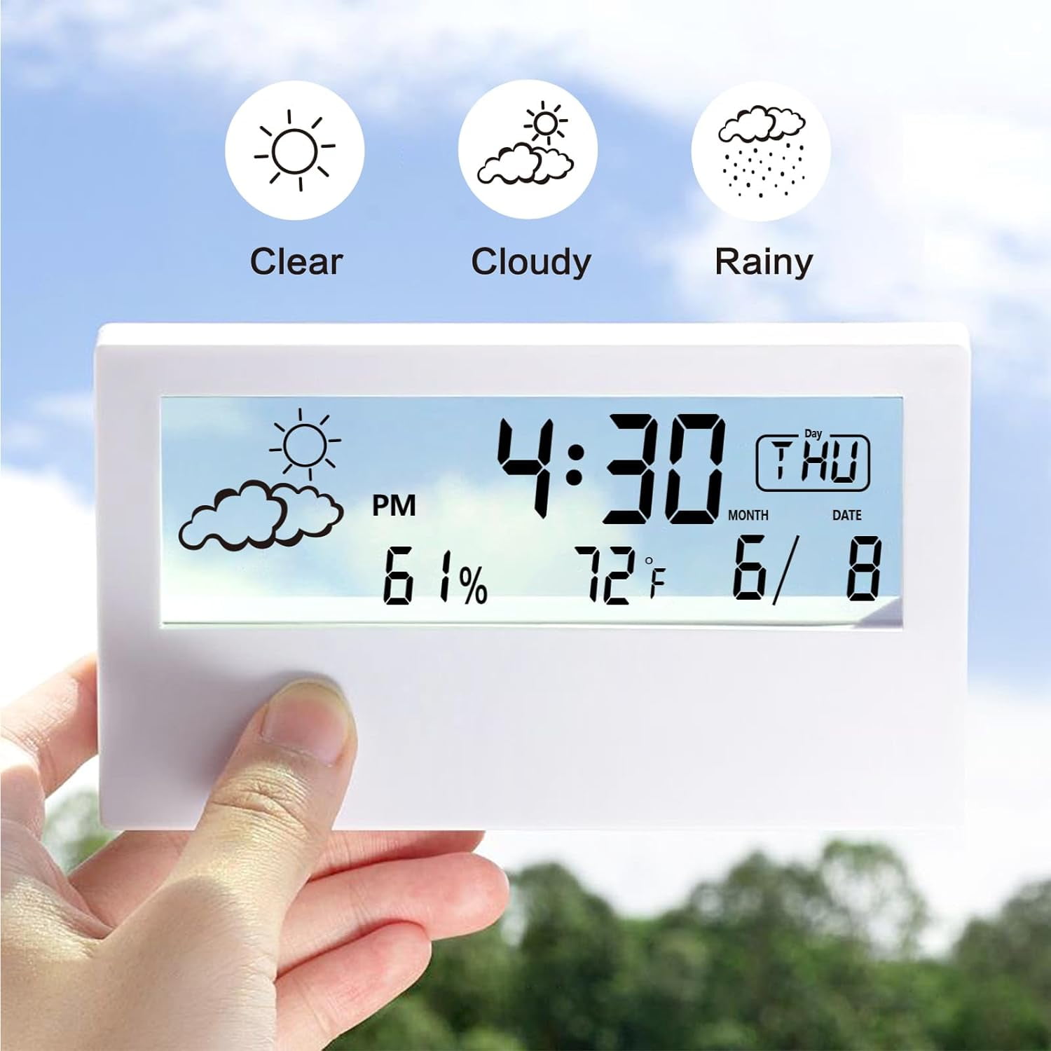 Digital Alarm Clock, Transparent Modern Design, Temperature, Humidity ...