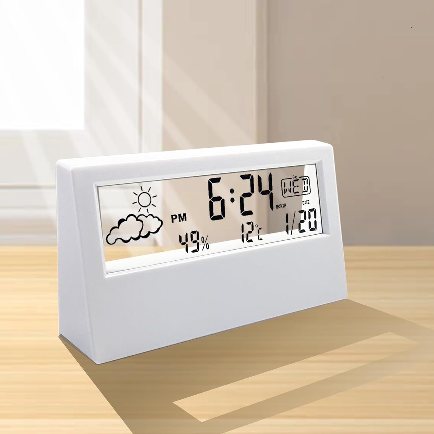 Digital Alarm Clock, Transparent Modern Design, Temperature, Humidity ...