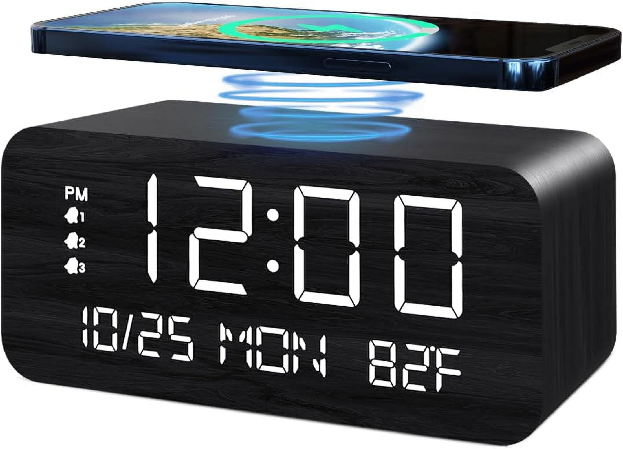 Digital Alarm Clock, With Wooden Electronic Led Time Display, 3 Alarm ...