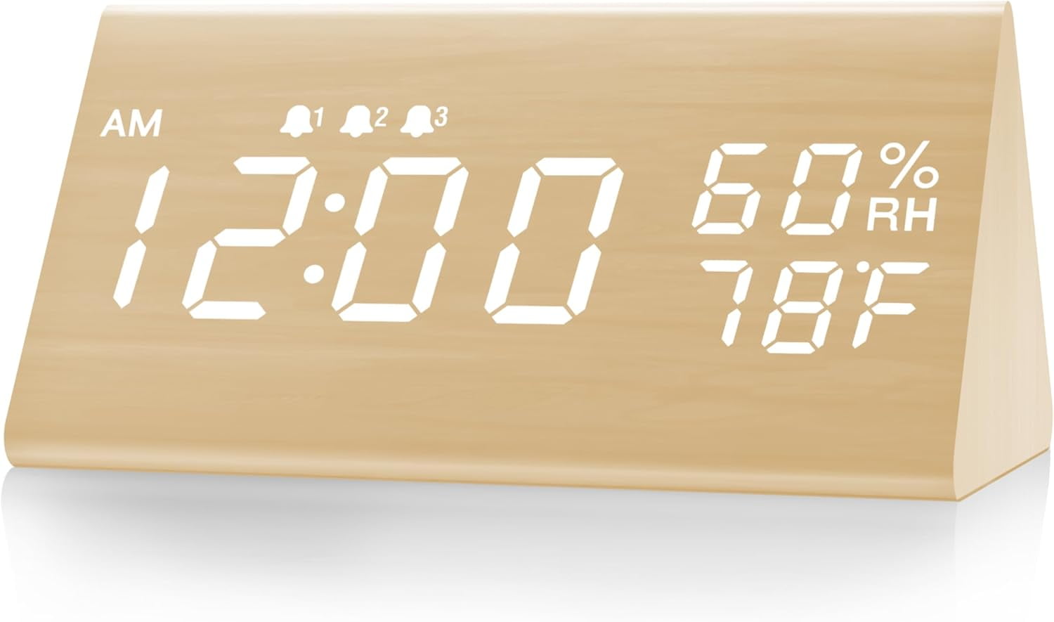 Digital Alarm Clock, with Wooden Electronic LED Time Display, 3 Alarm ...