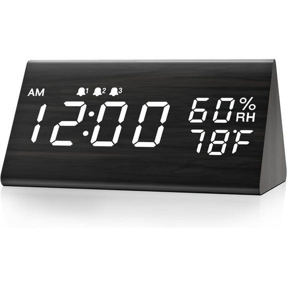 Digital Alarm Clock, with Wooden Electronic LED Time Display, 3 Alarm ...