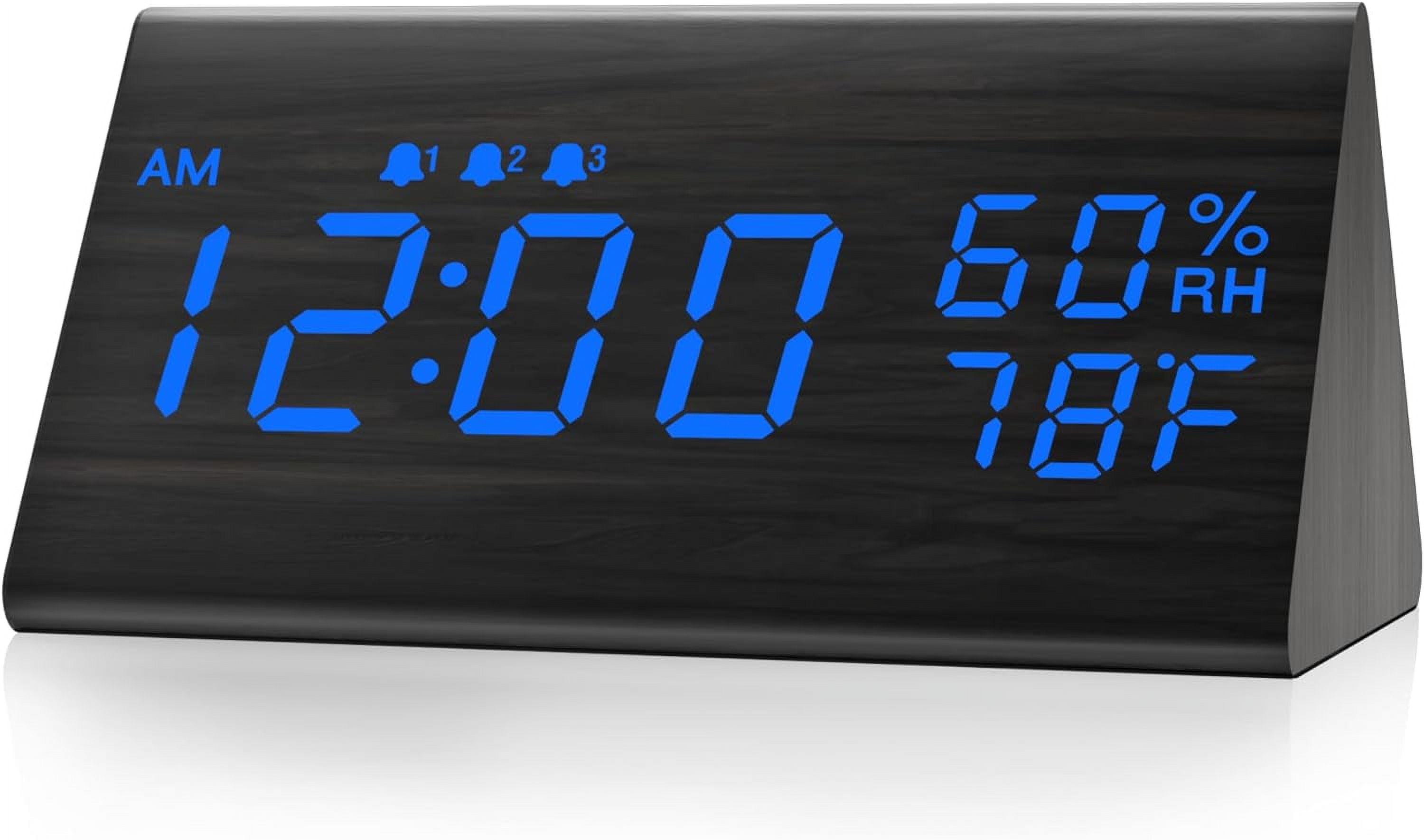 Digital Alarm Clock, with Wooden Electronic LED Time Display, 3 Alarm ...