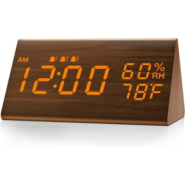 Digital Alarm Clock, with Wooden Electronic LED Time Display, 3 Alarm ...