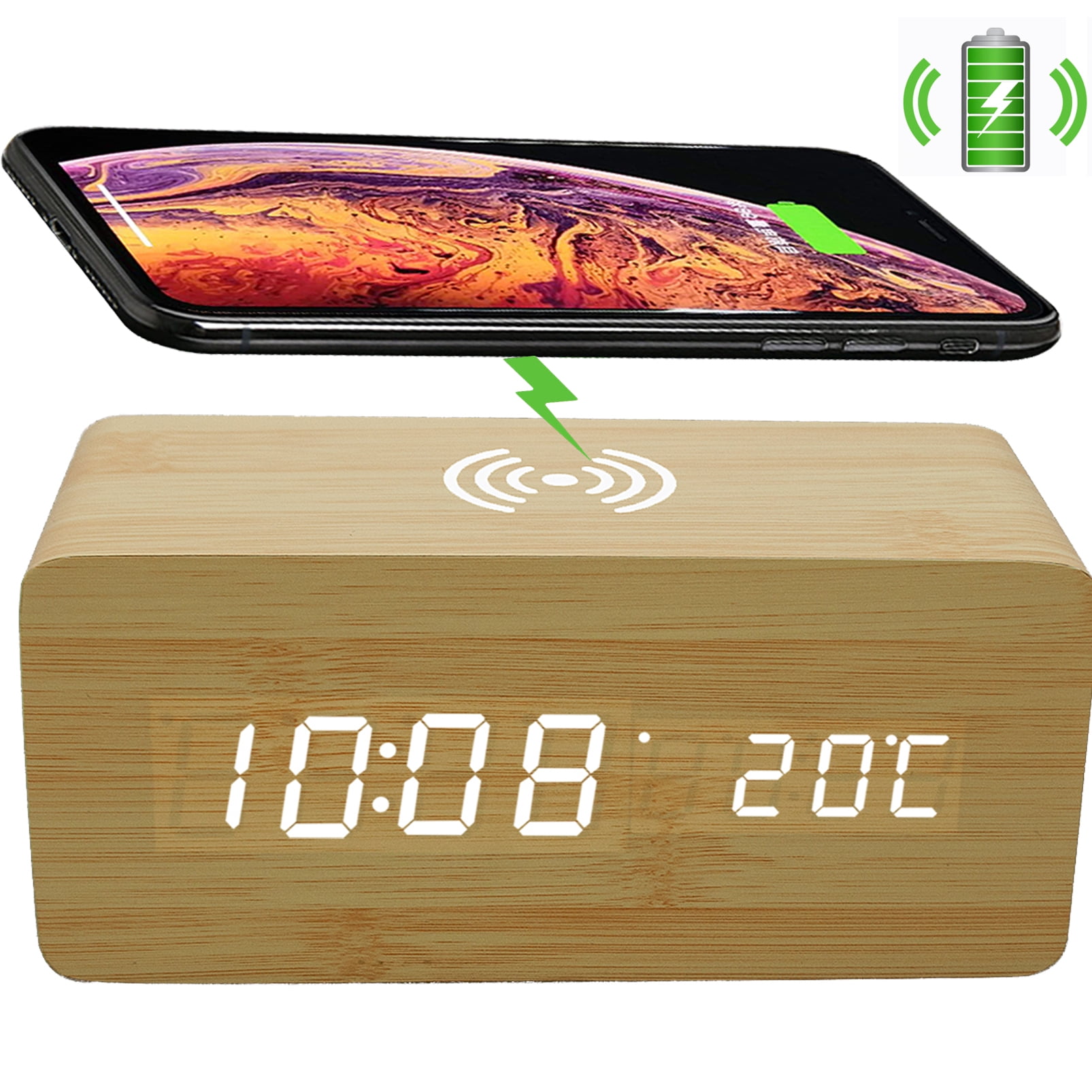 Digital Alarm Clock, with Wooden Electronic LED Time Display, 3 Alarm ...