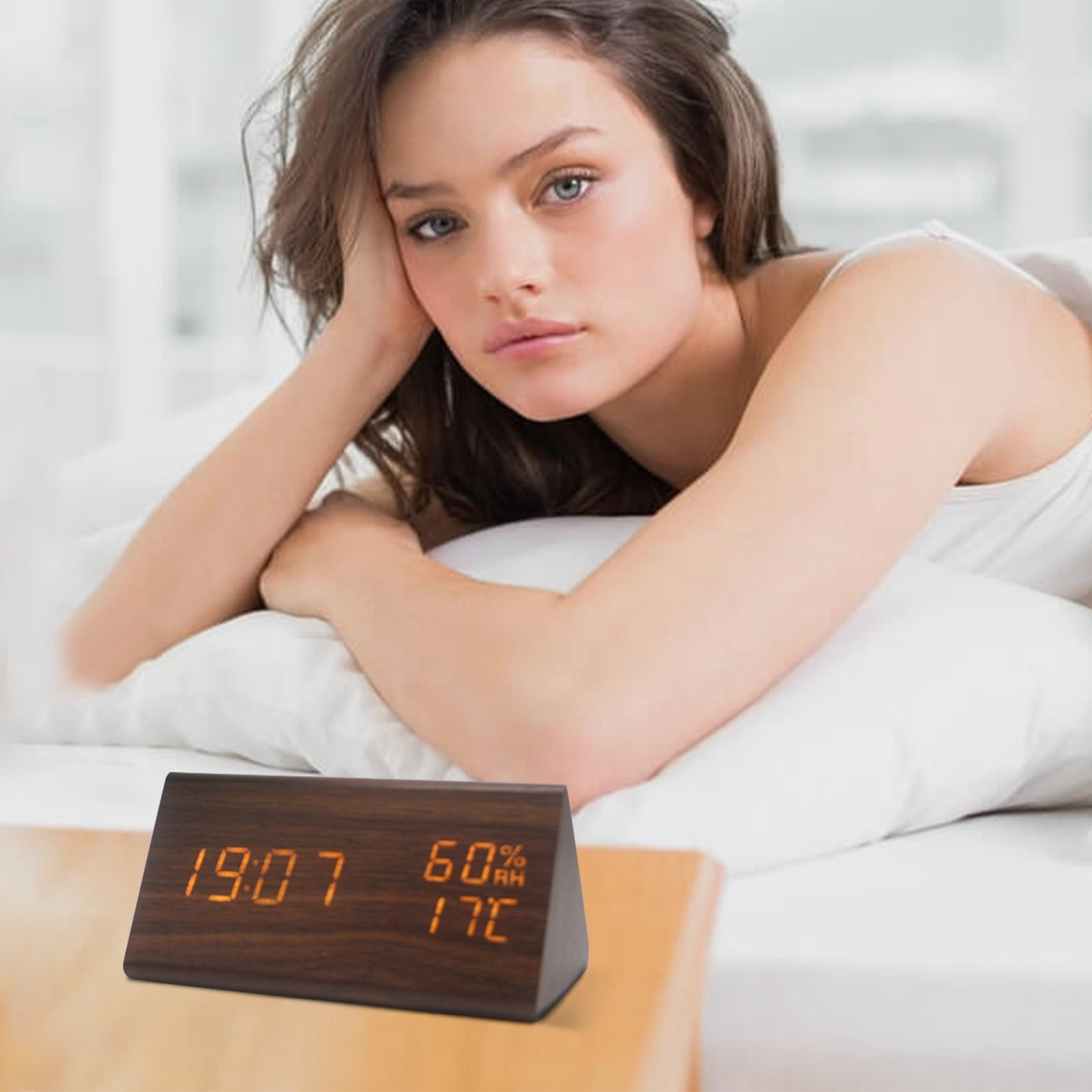 Digital Alarm Clock, with Wooden Electronic LED Time Display, 3 Alarm ...