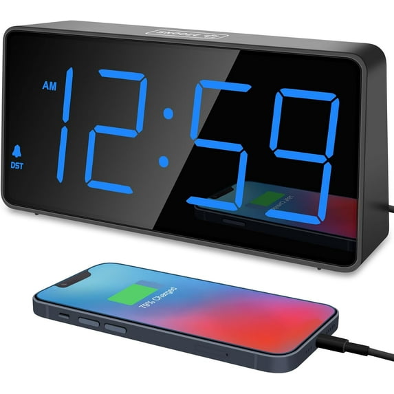 Digital Alarm Clock for Bedroom Bedside, Loud Heavy Sleepers, Large Big ...