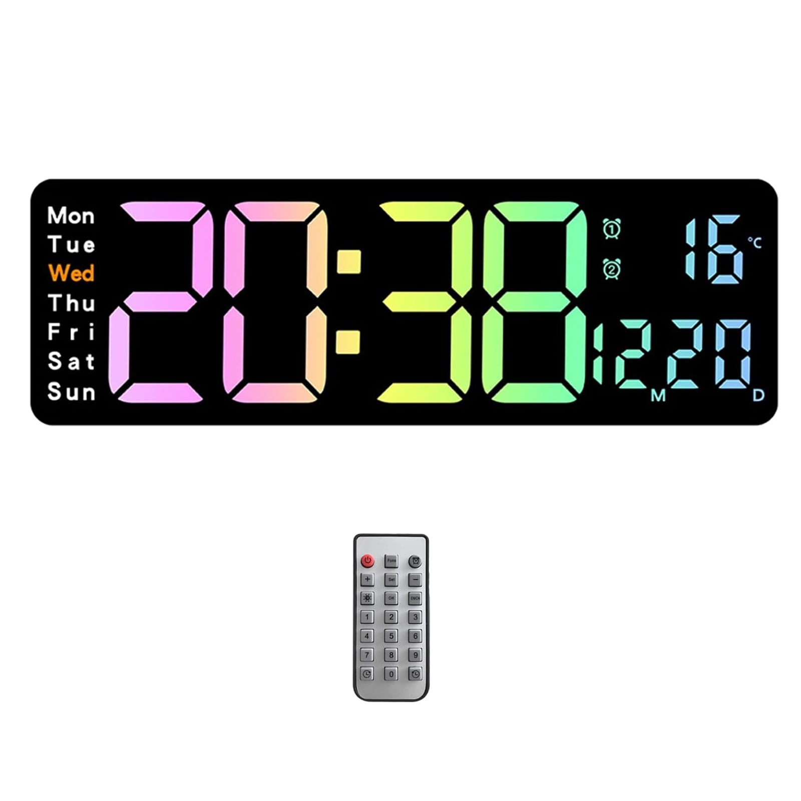 Digital Alarm Clock with Large LED Display – Rectangular Desktop & Wall ...