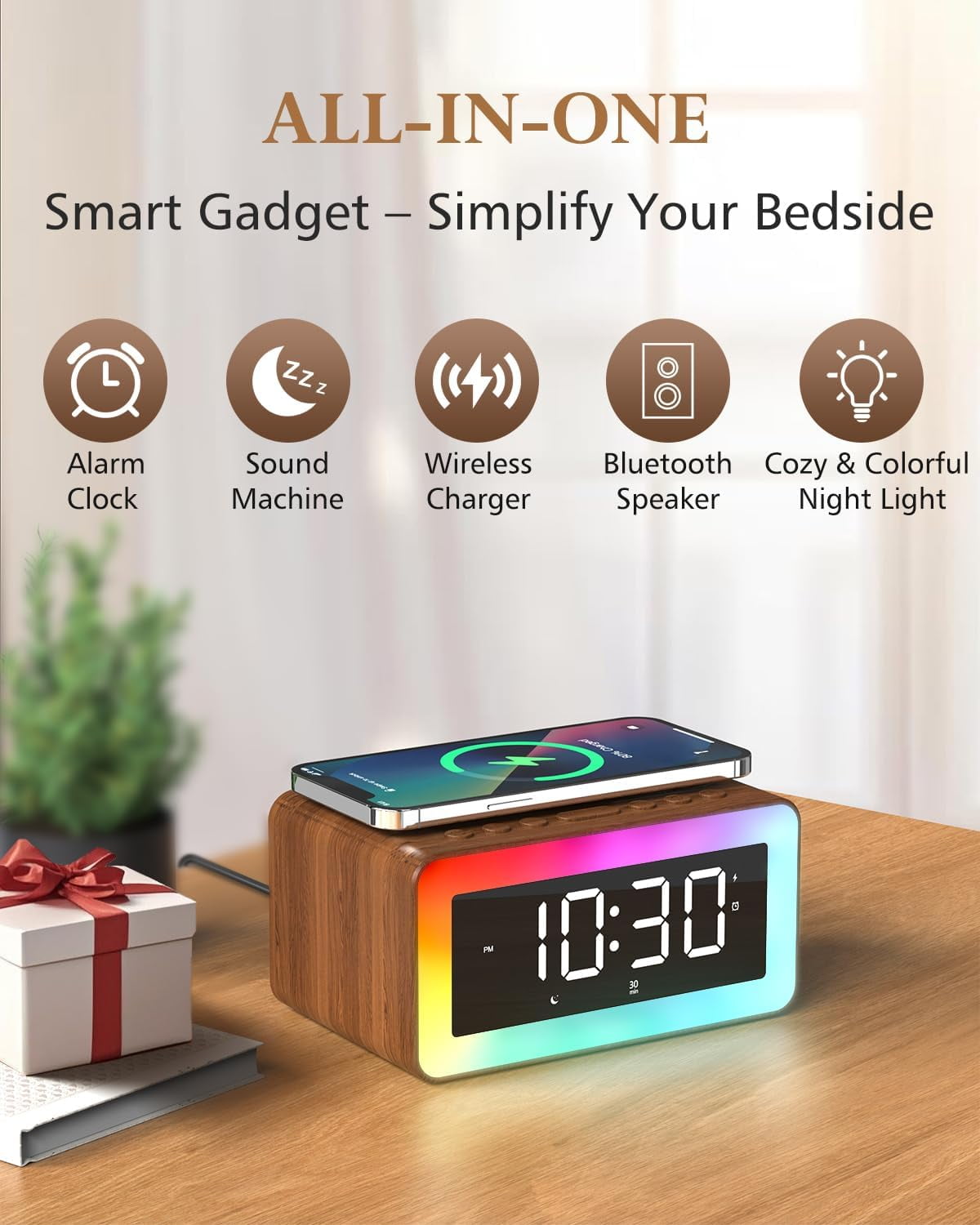 Digital Alarm Clock with Speaker, Wireless Charging & Night Light ...