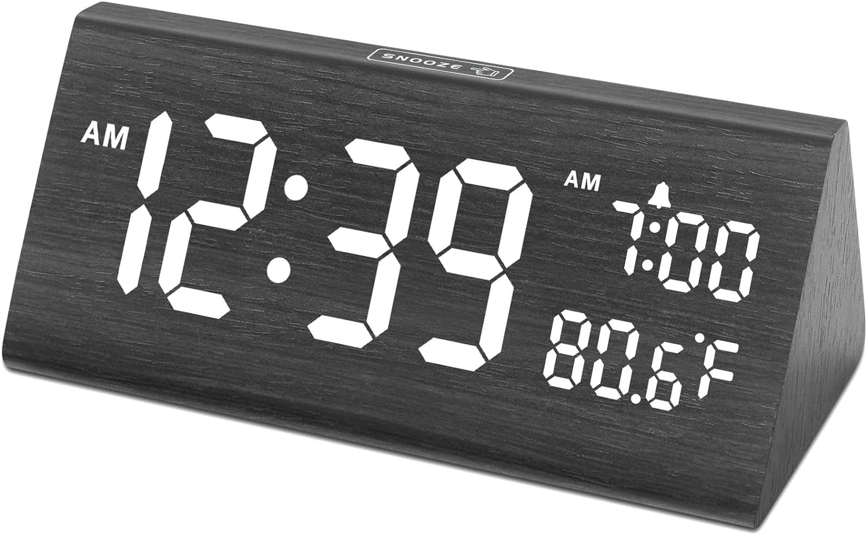 Digital Alarm Clocks for Bedrooms - Wooden Desk Clock with Date, Day of ...