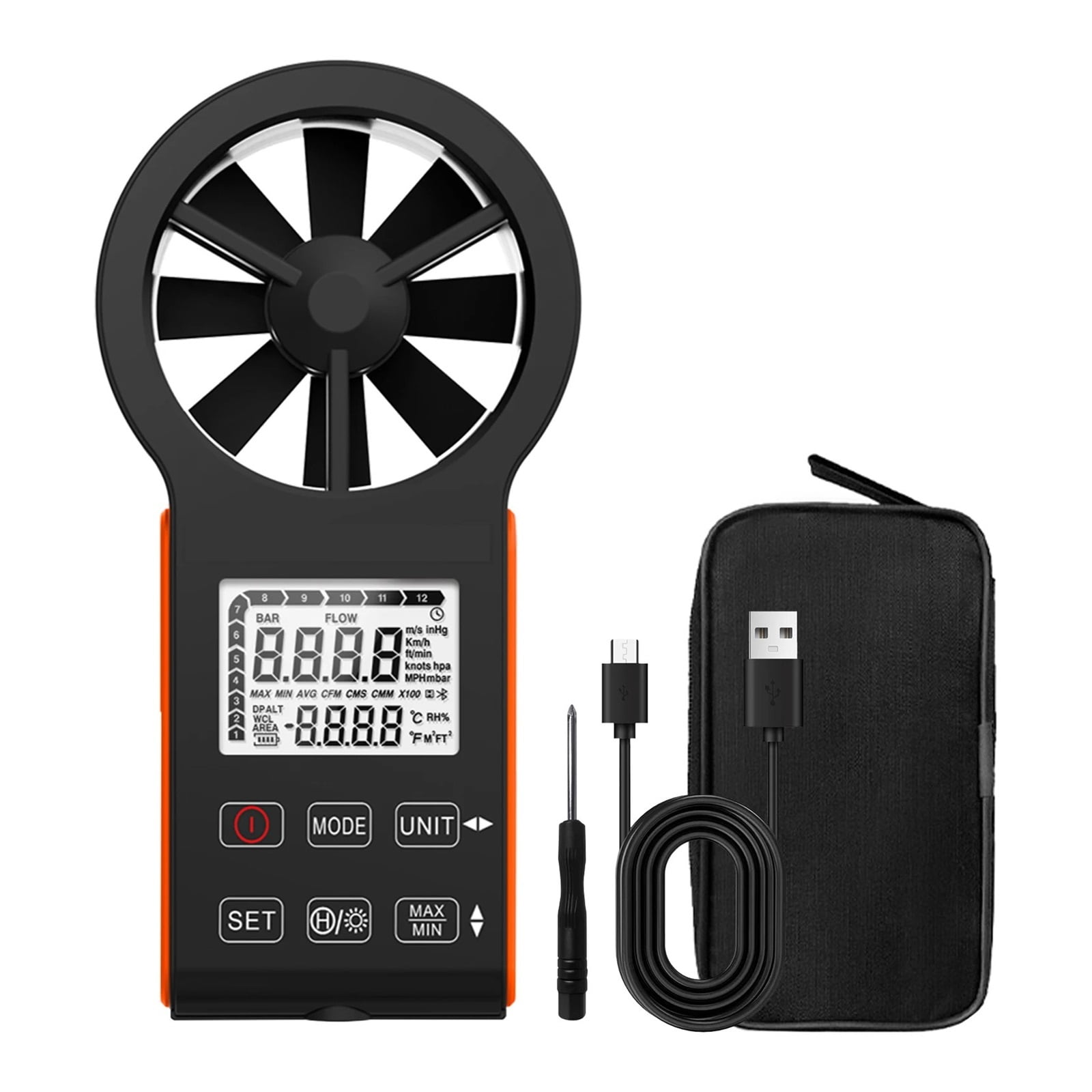 Digital Anemometer, CFM Rechargeable Waterproof Anemometer Measures ...