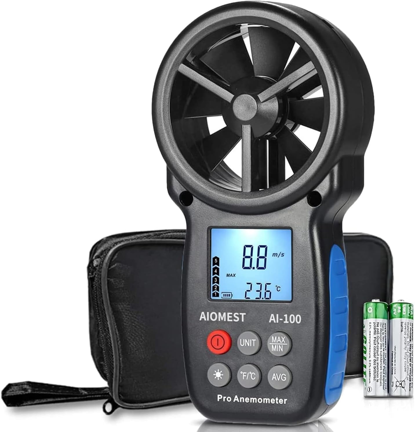 Digital Anemometer, Handheld Wind Speed Meter AI-100, Airflow Gauge ...