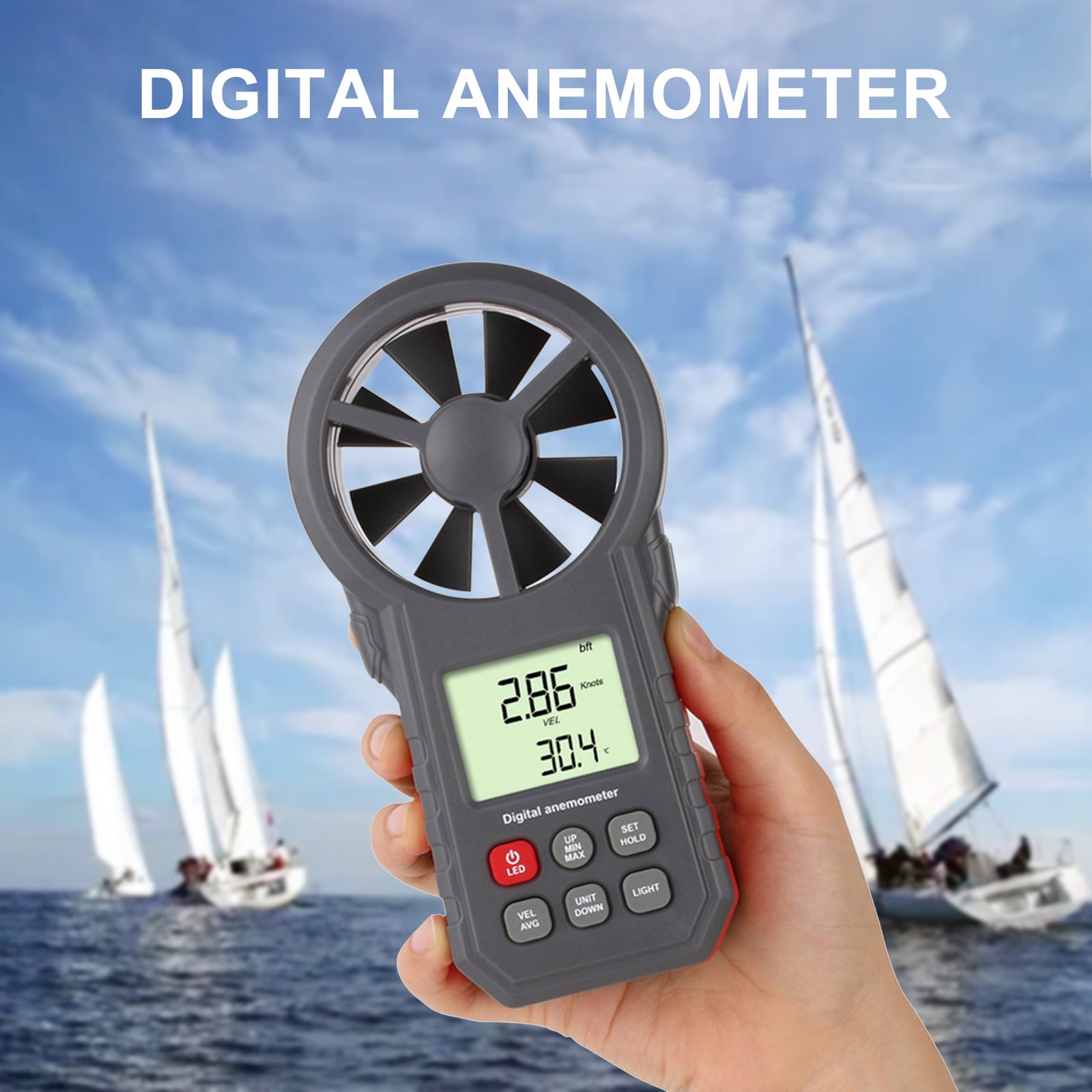 Digital Anemometer Thermometer Handheld Wind Speed Meter Gauge Air Flow ...