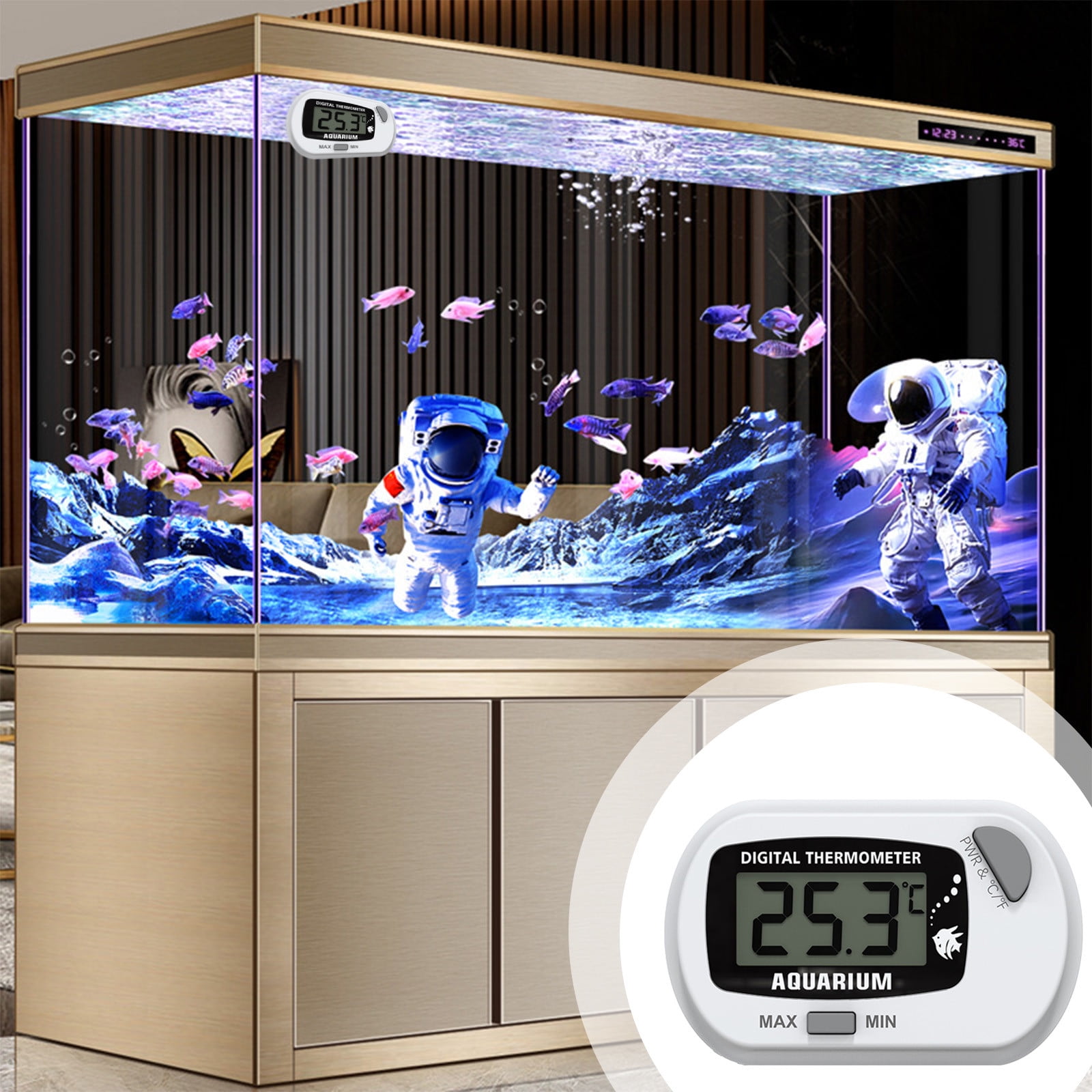 Digital Aquarium Thermometer with Probe, Waterproof Fish Tank ...