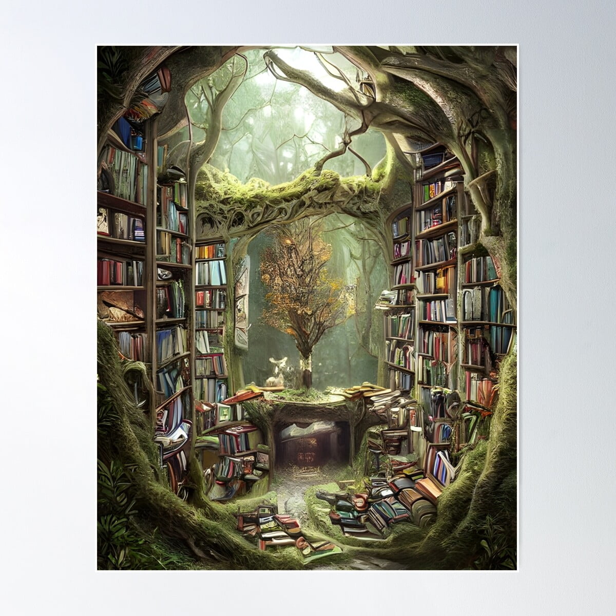 Digital Art, Magical bookstore in the woods Poster, 12x18 UNFRAMED ...
