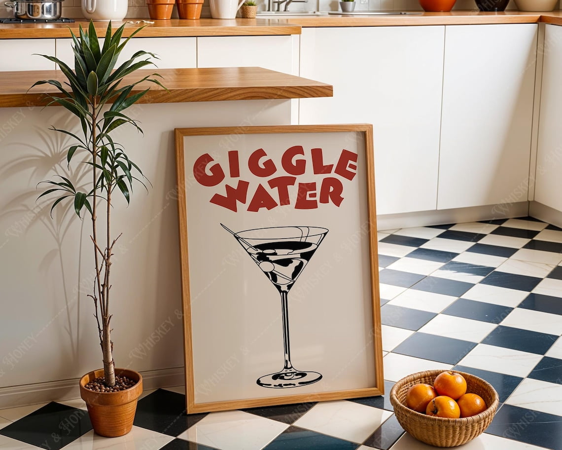 Digital Art Print, Giggle Water Art Print, Bar Cart Art, Vintage Bar ...