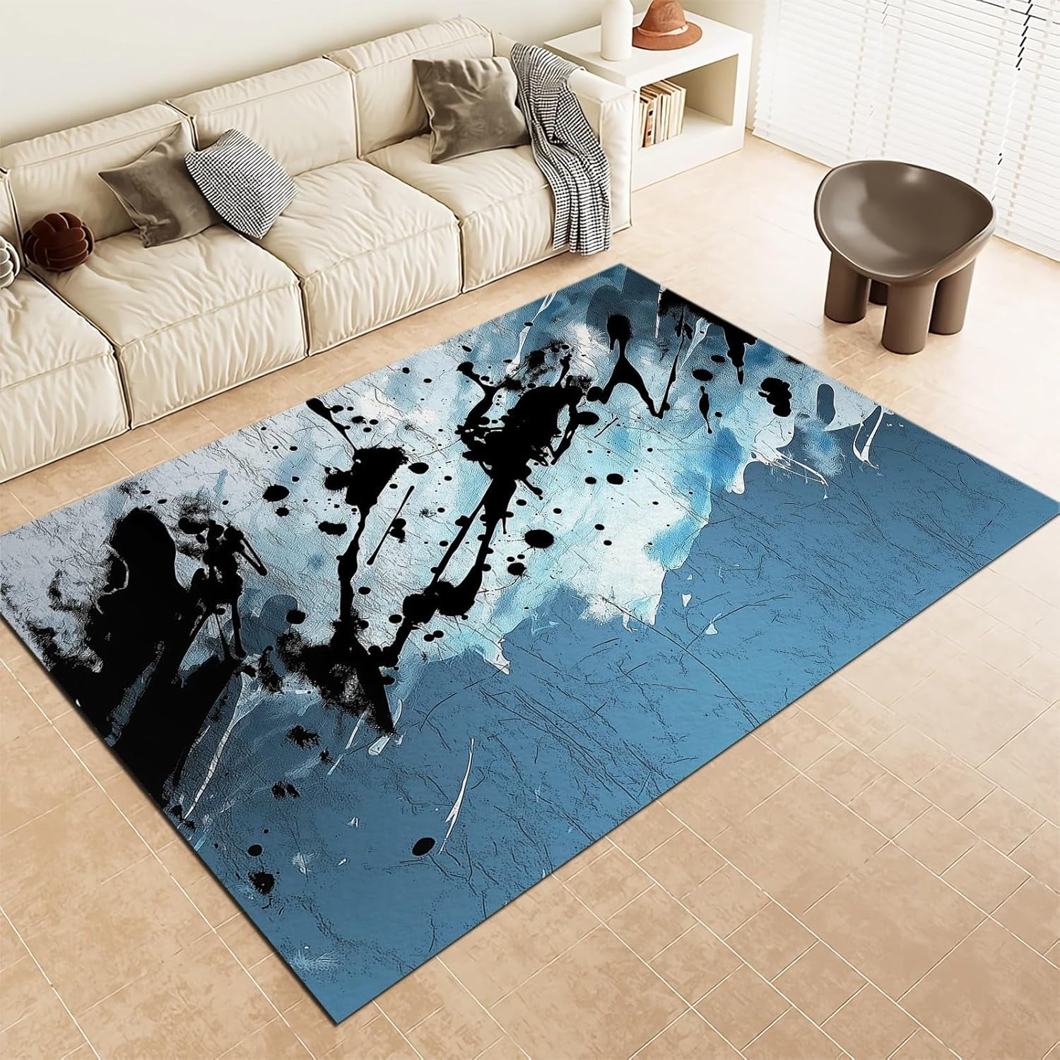 Digital Art Style Paint Rug Home Modern Carpet, Blue Carpet Non-Slip ...